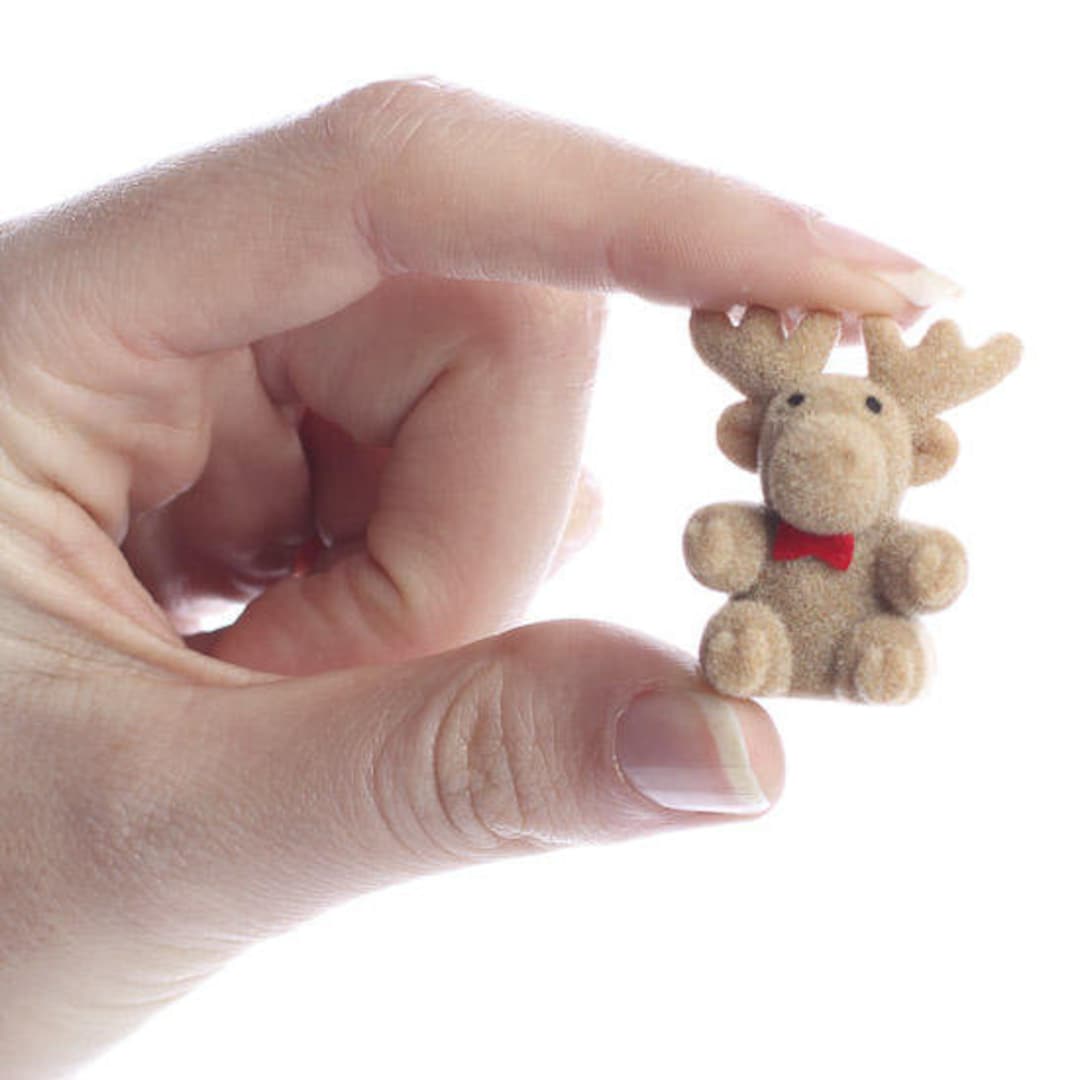 Flocked Miniature Reindeer Moose Figure, Holiday Display, Elf Accessory ...