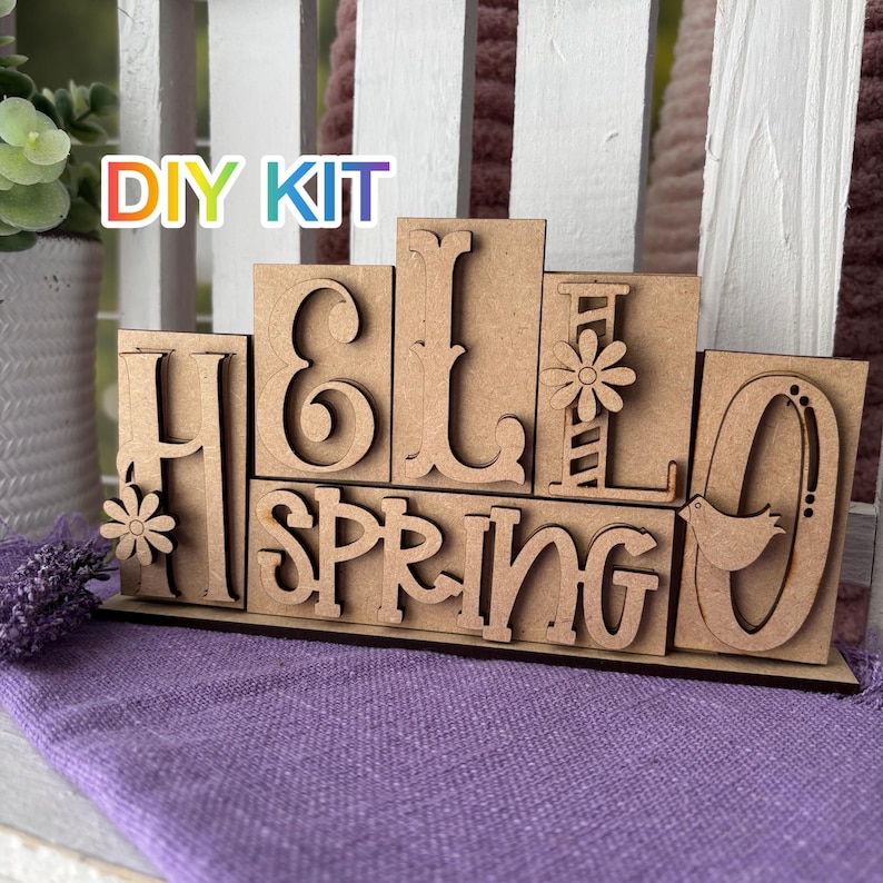DIY Hello Spring Mini Word Block Blank Kit, Paint-your-own Spring or ...
