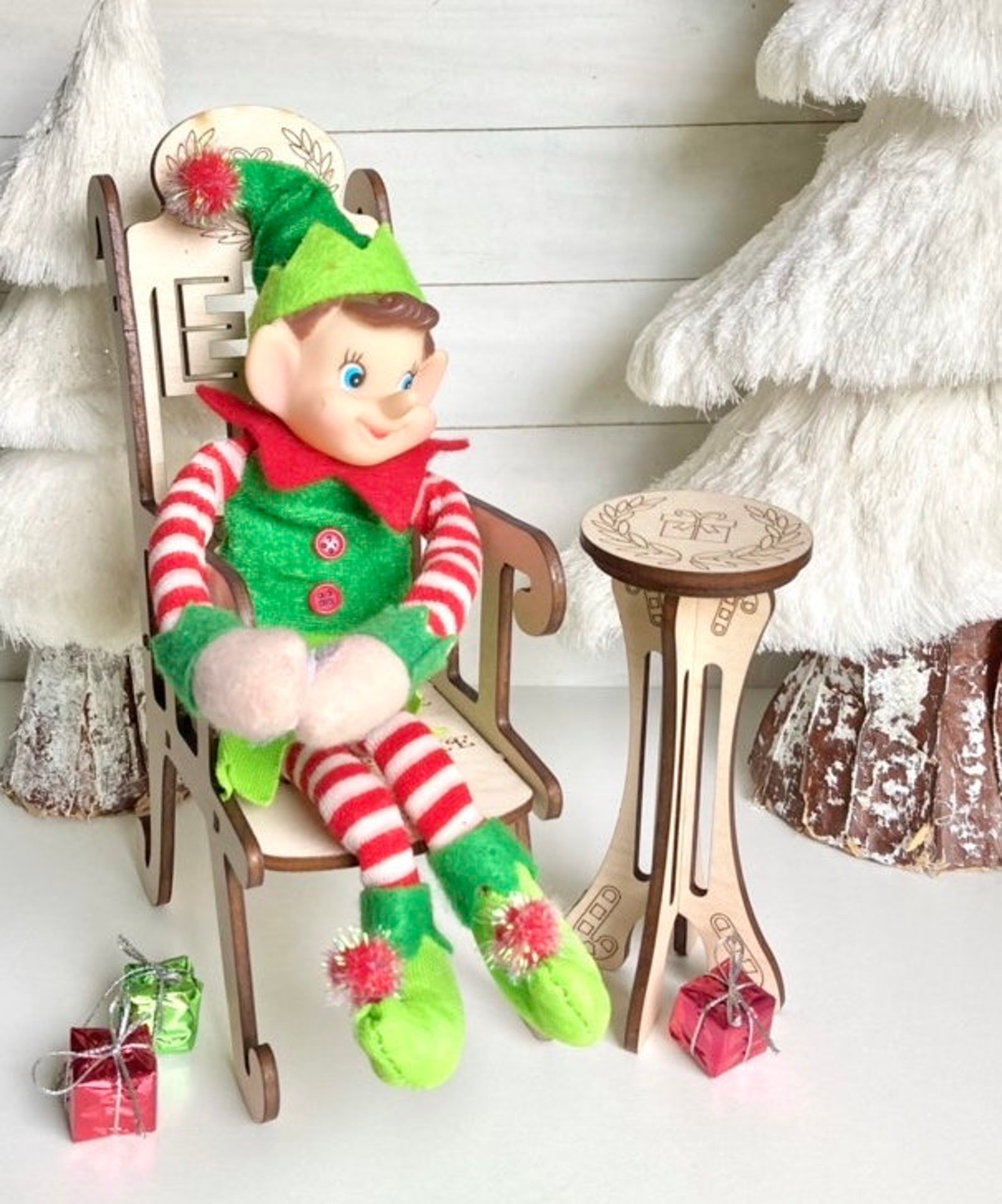 Personalized Christmas Elf Chair and Table Wood Doll - Etsy