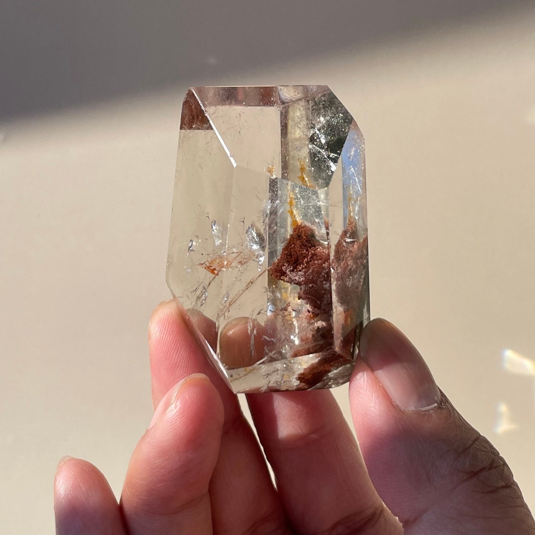 Red Garden Quartz Lodolite Healing Crystal Freeform Rainbow and Golden ...