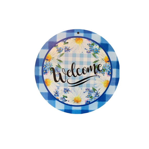 Welcome Sign Blue White Checkered Pattern 8 Inch Wood Sign - Etsy