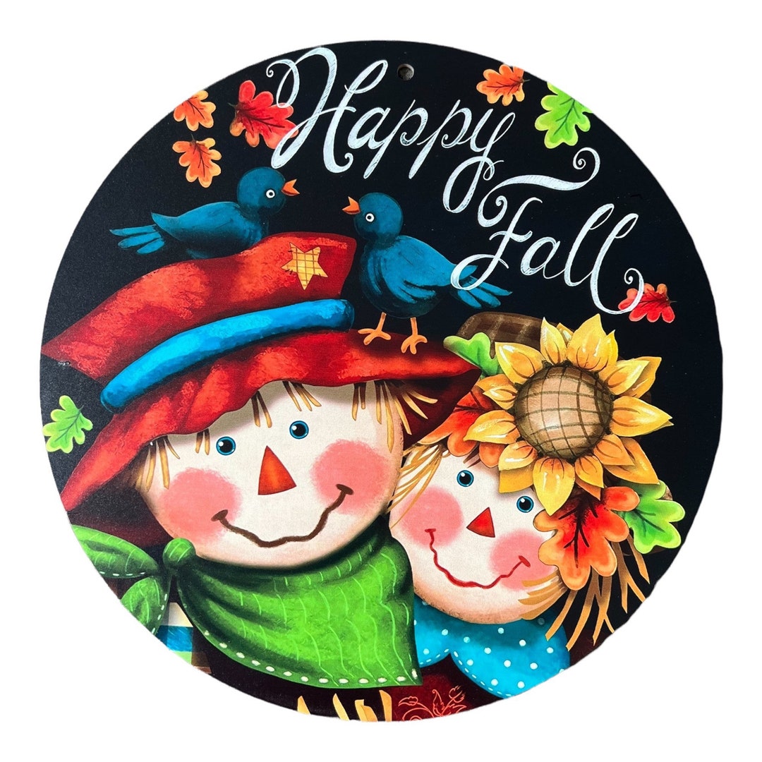 Happy Fall Sign, Wreath Sign, Fall Sign, Scarecrow, 12 Inch Sign, Black ...