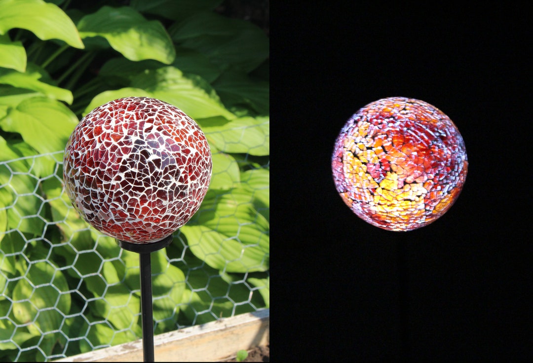Outdoor Mosaic Glass Ball Garden Decoration With Solar Bulb - Etsy