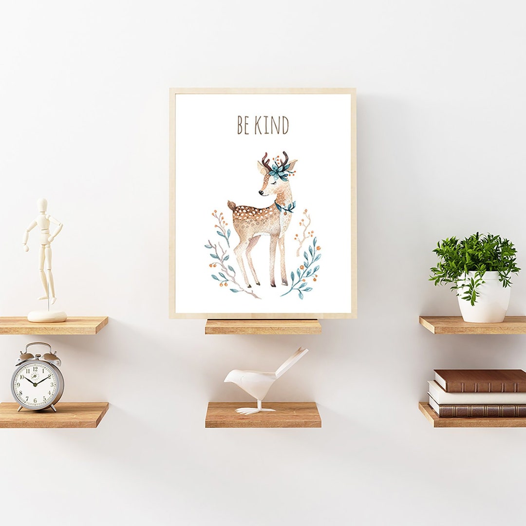Baby Nursery Poster, Deer Poster, Animal Poster for Kids Room, Be Kind ...