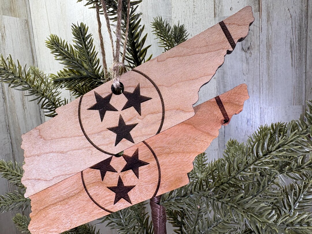 Real Wood Tennessee Tristar State Flag Ornament Solid Cherry or Maple ...