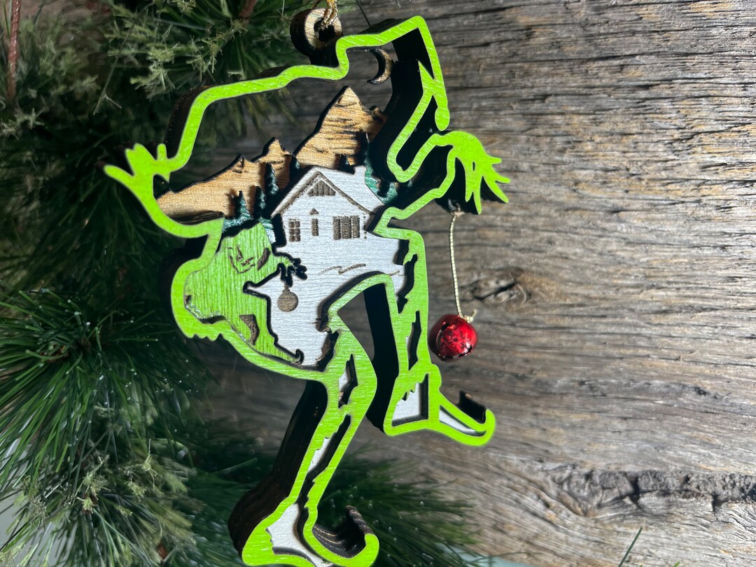 Grinch Inspired Layered Wood Ornament With Red Bell - Etsy