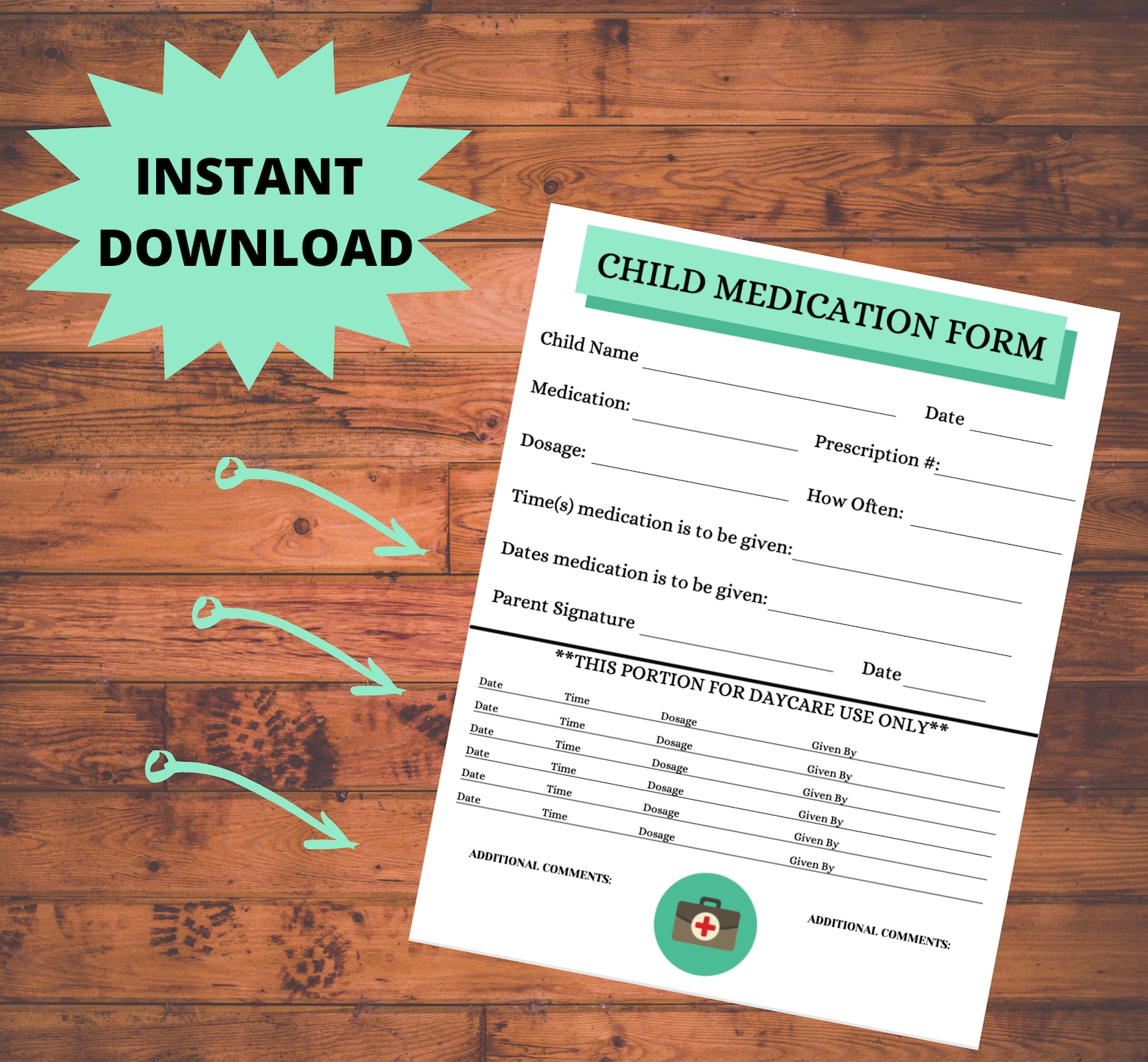 Child Medication Form Medication Authorization Sheet | Etsy