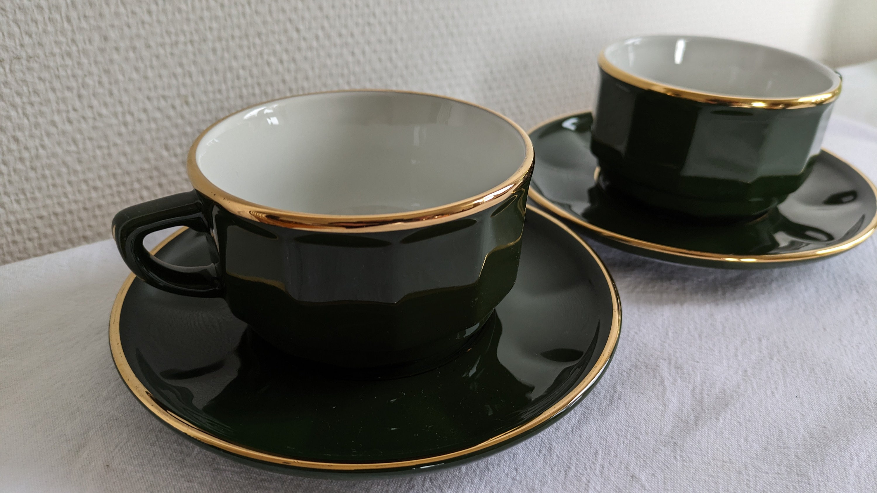 Apilco French Large Cups and Saucers the Original French Gorgeous Green ...