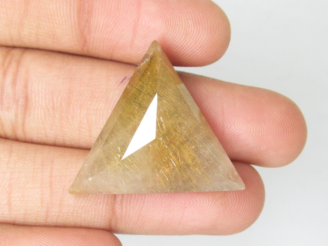 Natural Rutilated Quartz Gemstone Triangle Shape Cabochon Faceted Rose ...