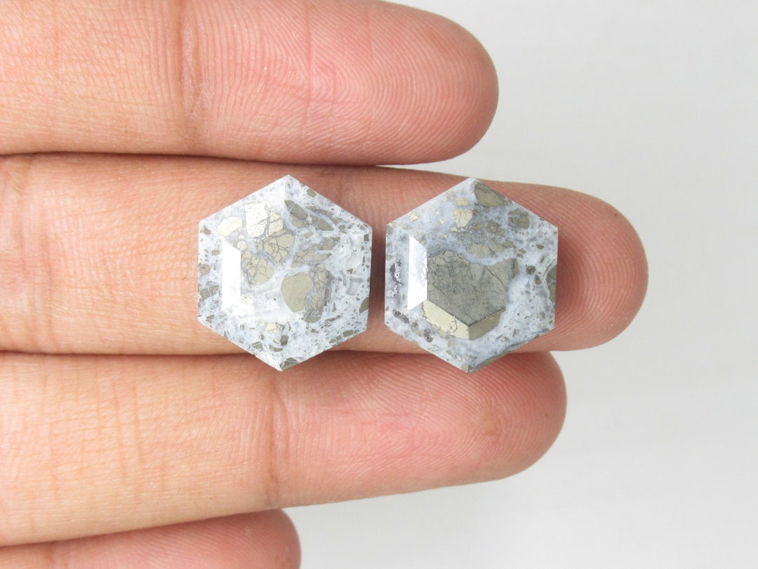 Natural Marcasite Gemstones Hexagon Shape Cabochon Faceted Cut Gemstone ...