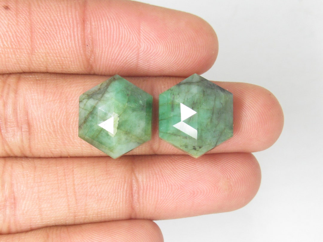 Natural Emerald Gemstone Hexagon Shape Cabochon Faceted Rose Cut ...