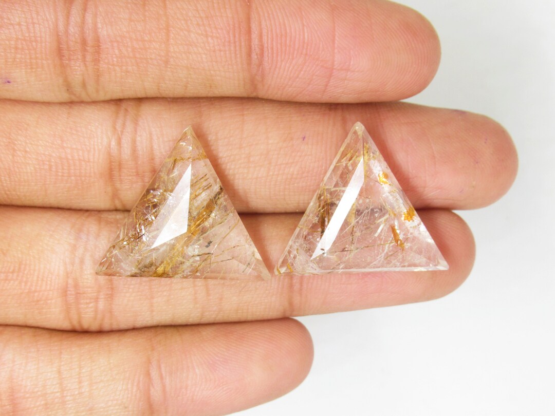 Natural Gold Rutilated Quartz Gemstones Triangle Shape Cabochon Faceted ...