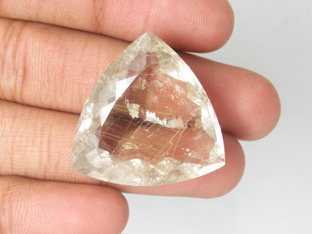 Natural Rutilated Quartz Gemstone Trillion Shape Gemstones Faceted Cut ...