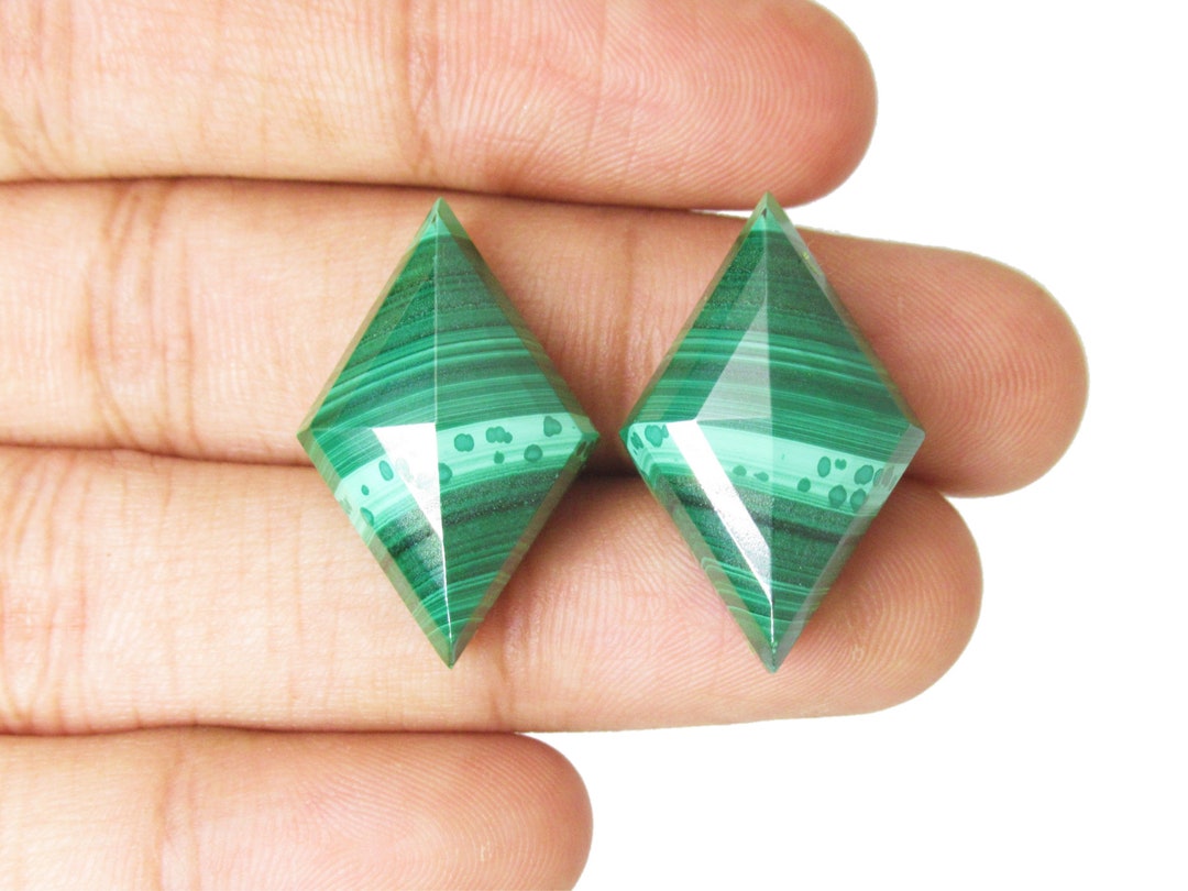 Natural Malachite Gemstone Rhombus Shape Gemstone Cabochon Faceted Rose ...