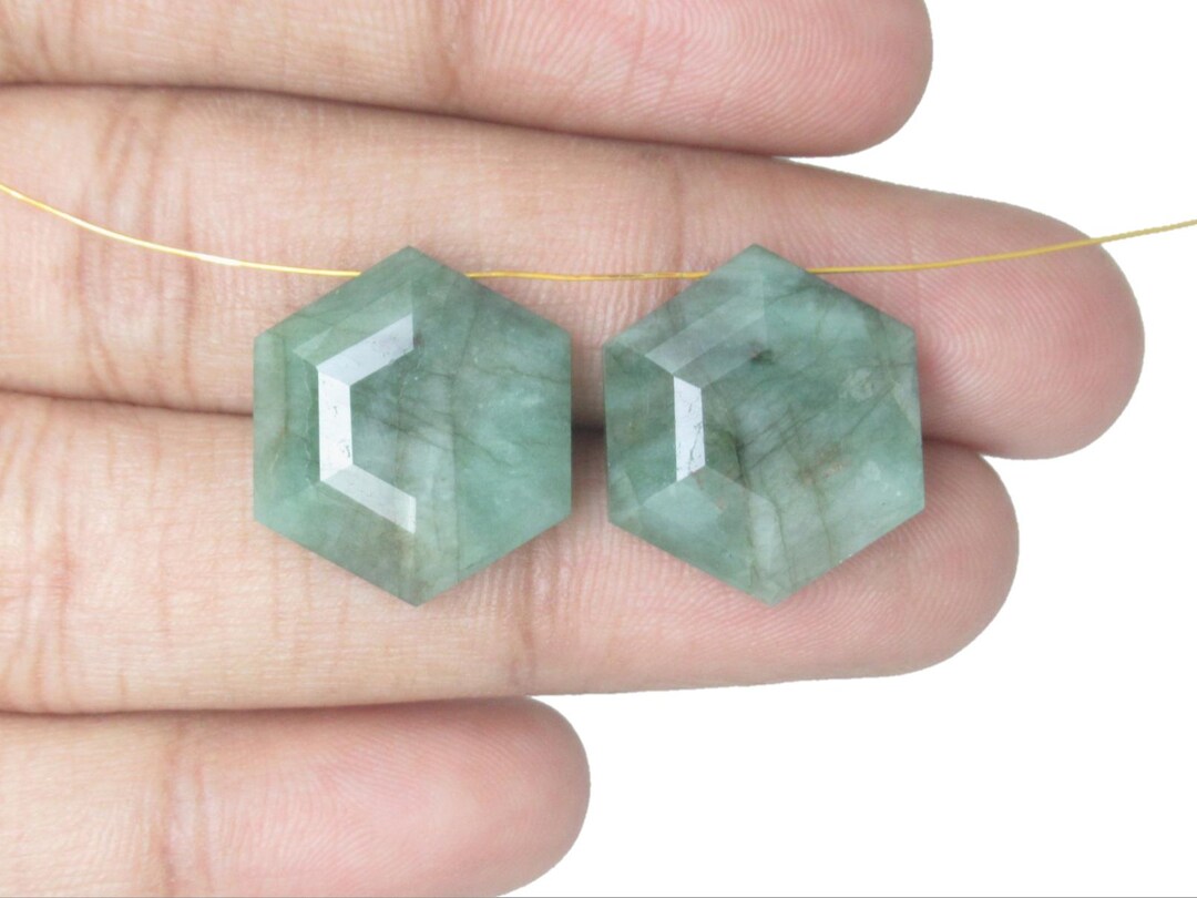 Natural Emerald Gemstone Hexagon Shape Cabochon Faceted Rose Cut Gems ...