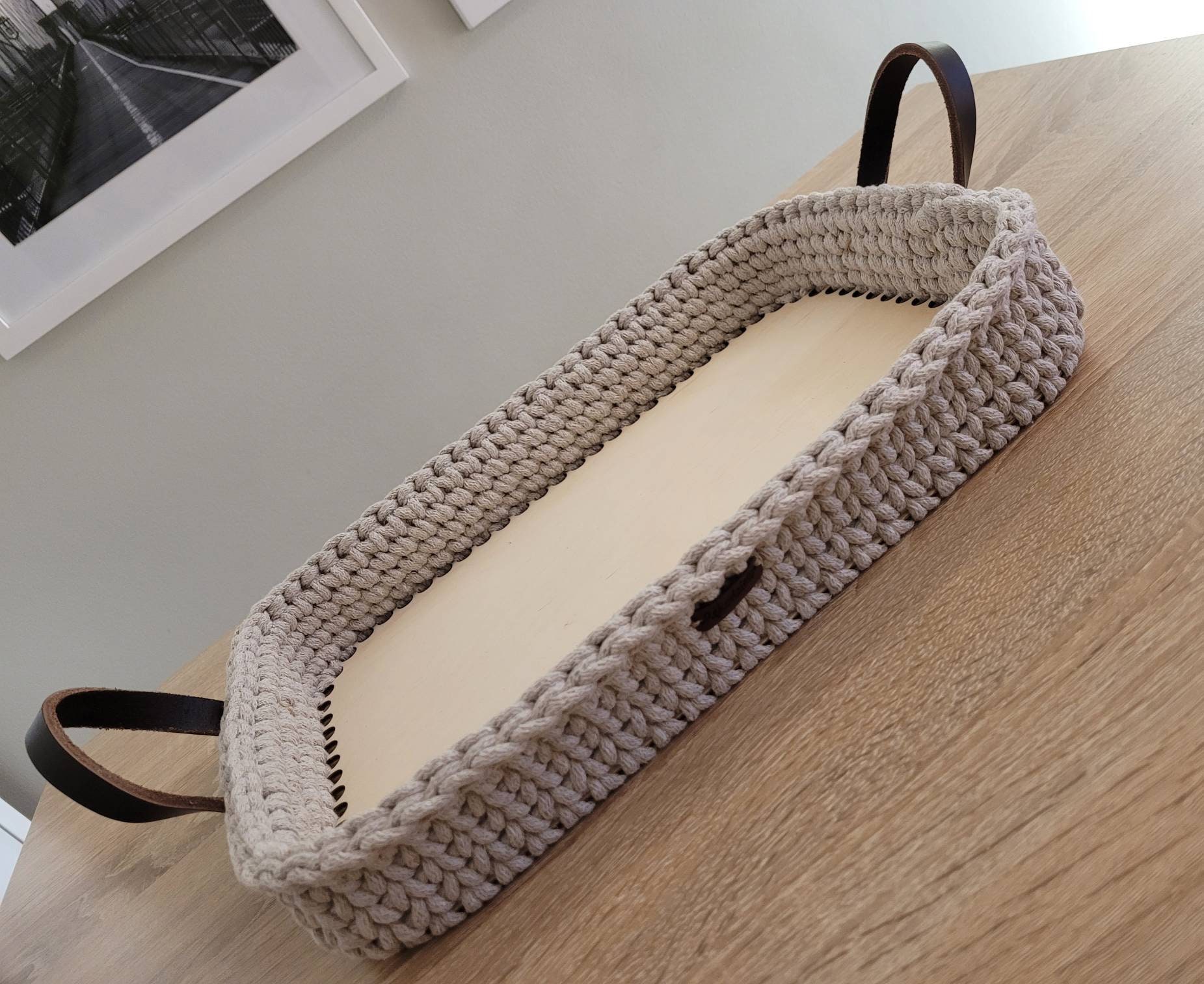 Crochet Decorative Tray With Handles, Handmade Knitted Coffee Table ...