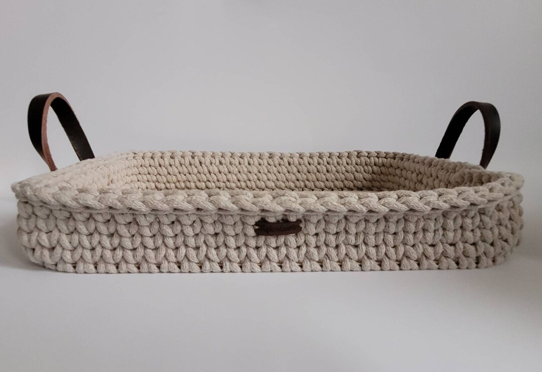 Crochet Decorative Tray With Handles, Handmade Knitted Coffee Table ...