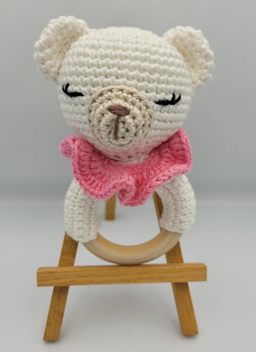 Crochet Teddy Bear Rattle: Wooden Teether, Eco-friendly Baby Toy - Etsy