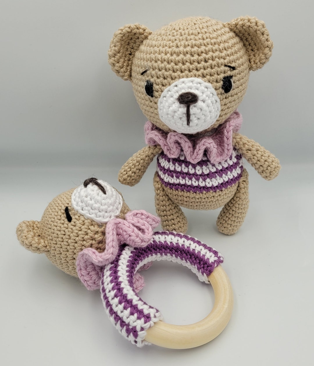 Set of Amigurumi Teddy Bear and Rattle Handmade Gift for Newborn Baby ...