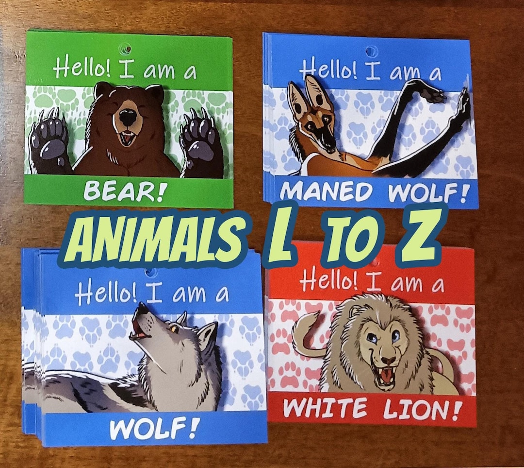 ANIMALS L to Z - Colorful Laminated Animal Badges "hello, I Am..." With ...