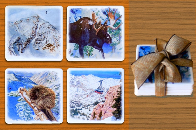 Snowbird Ski Themed Coasters - Skier - Snowboarder Gift - Snowbird Tram ...