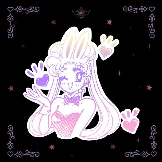 Usagi Tsukino Sticker Bunny Ears Pink Pastel Gradient Kawaii | Etsy