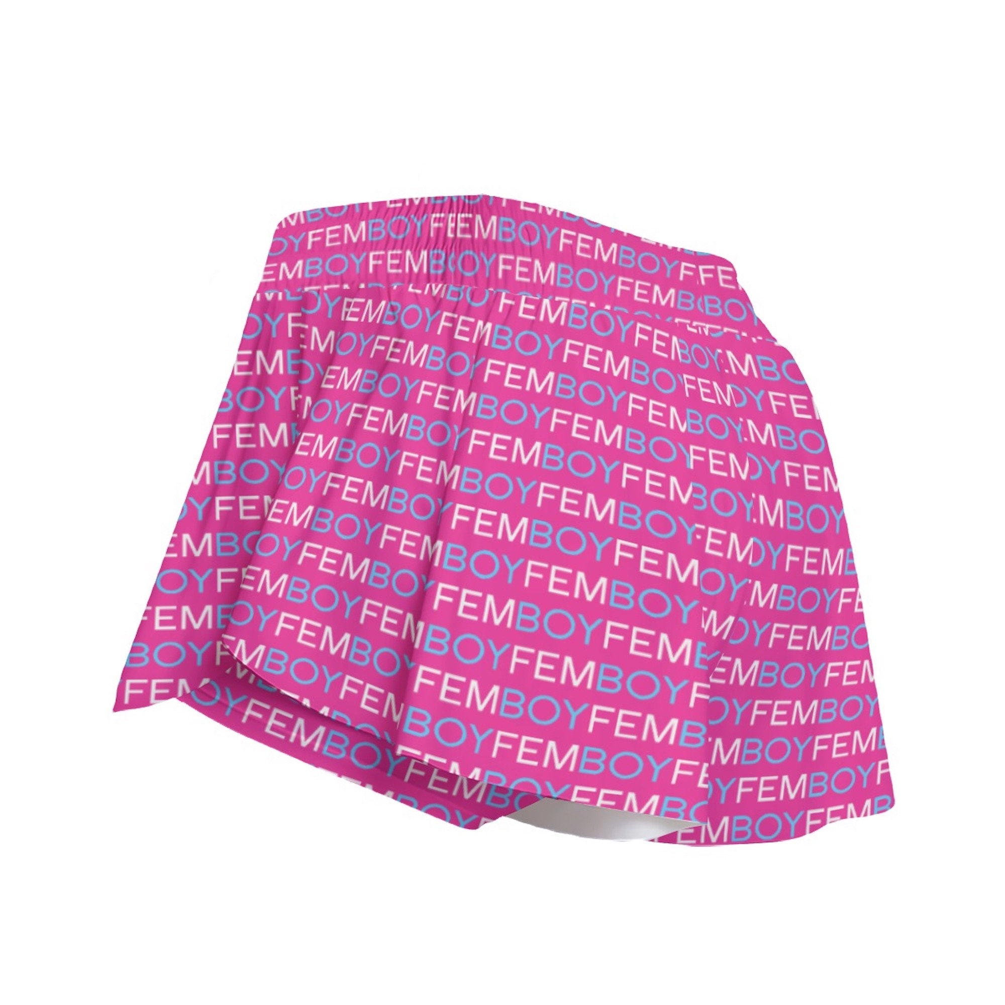 Femboy Skorts White and Blue Femboy Pattern on Pink Skin-tight Shorts Under Skirt for Femboys ...