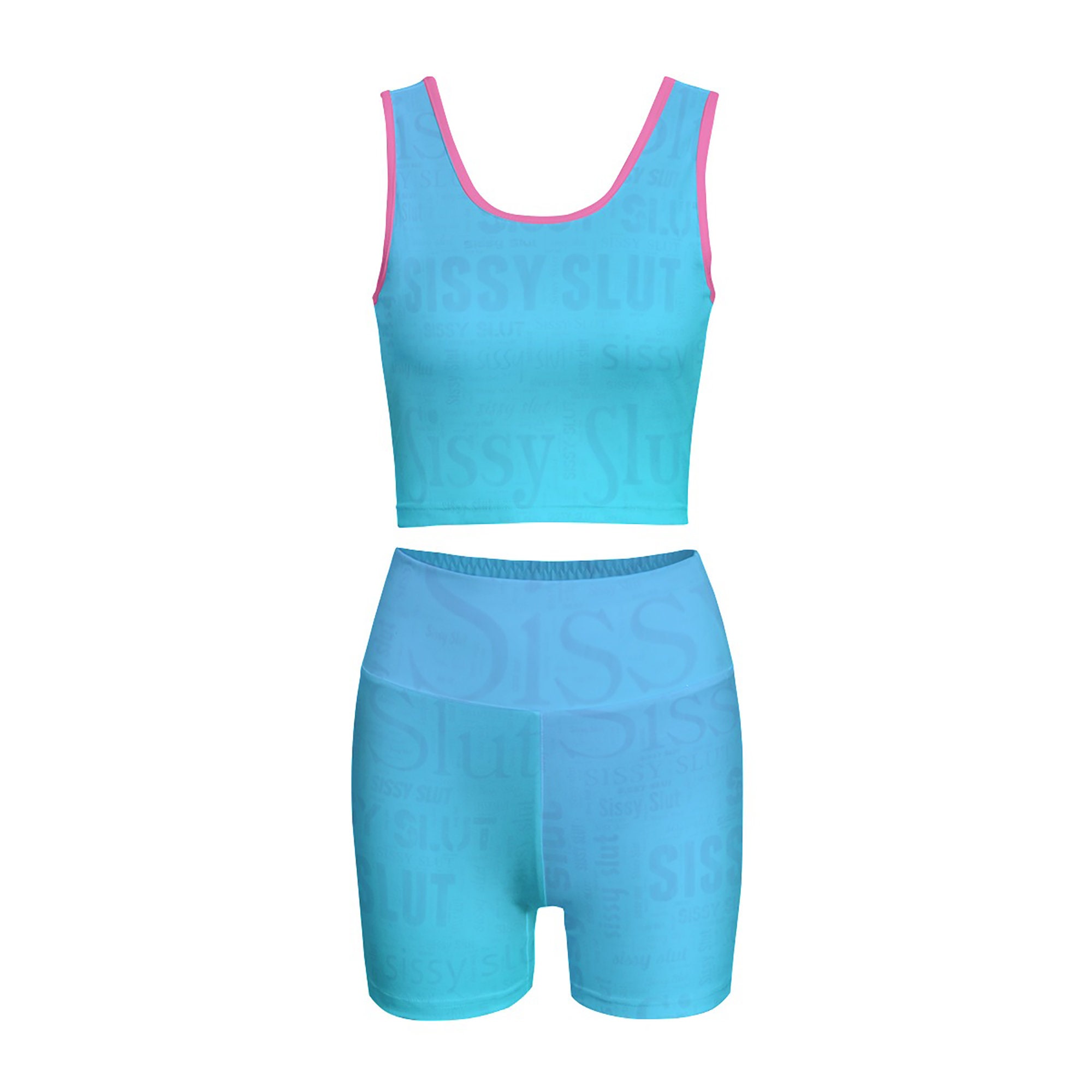 Sissy Slut Matching Stretch Fabric High Waist Gym Set In Blue Gradient