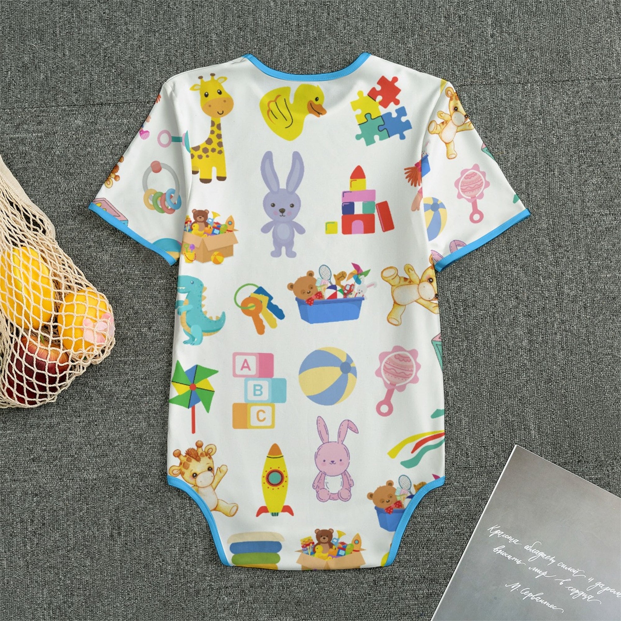 Adult Romper With Toy Design on White With Blue Edge ABDL | Totally ...