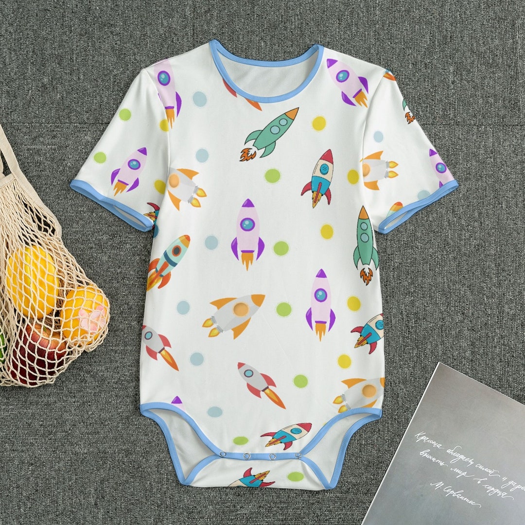 Adult Romper With Space Rocket Design and Blue Edge ABDL | Totally ...