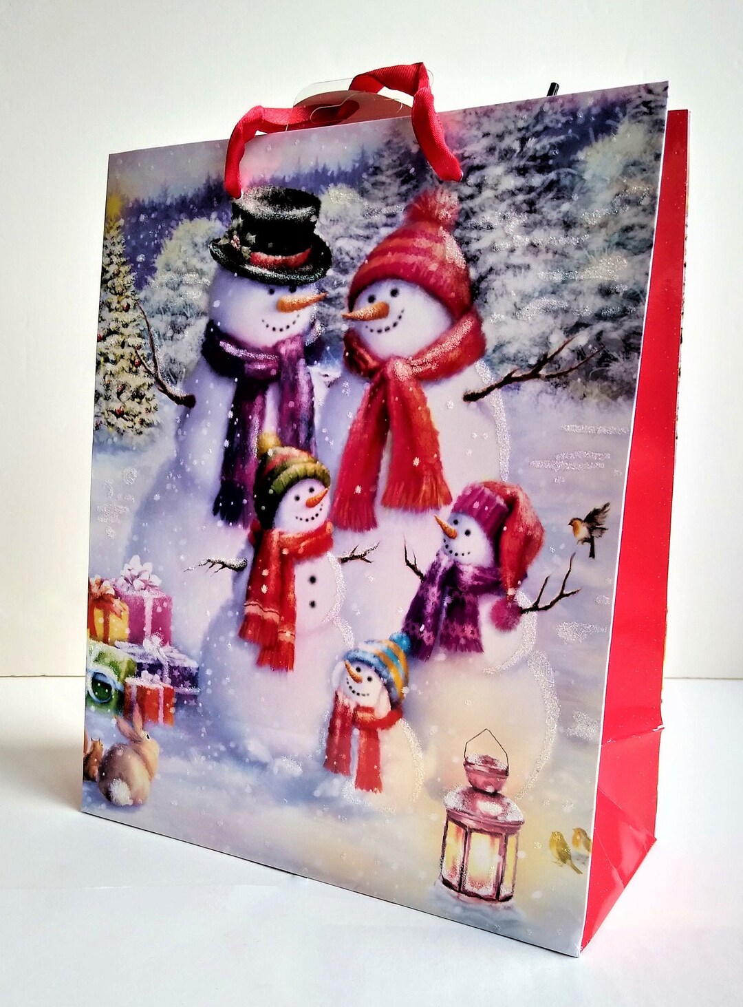 Christmas Snowmen Gift Bag Snow Family Glitter Gift Bag, Festive ...