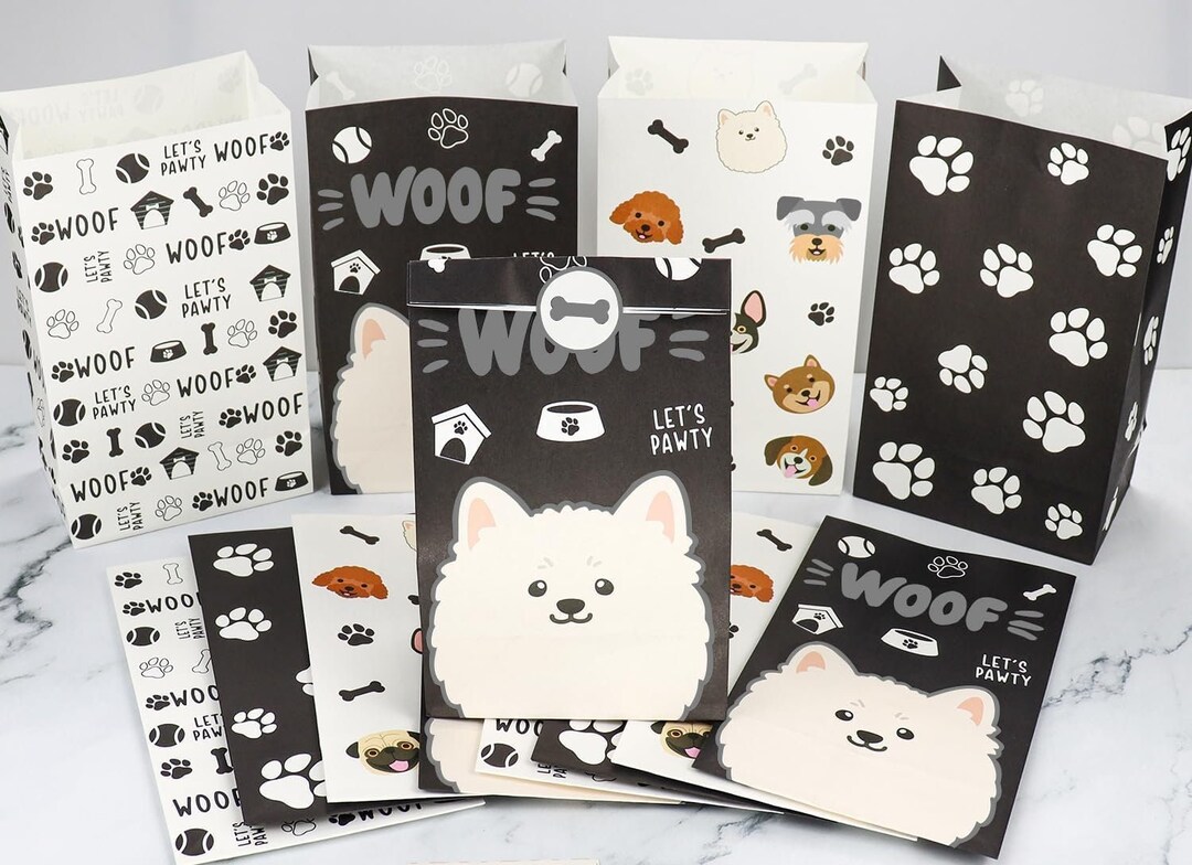 8 X Dog Gift Paper Bags Paw Print Goodie Bags, Puppy Pet Party Bags Dog ...