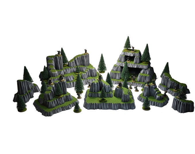 Wargame Dynamic Terrains Set - Green + Trees Version - PAINTED FLOCKED ...