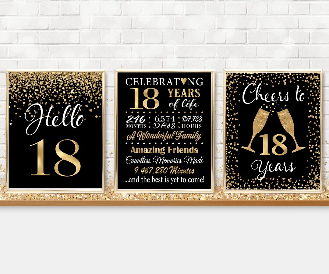 Printable 18th Birthday Signs Hello 18 Cheers to 18 Years - Etsy