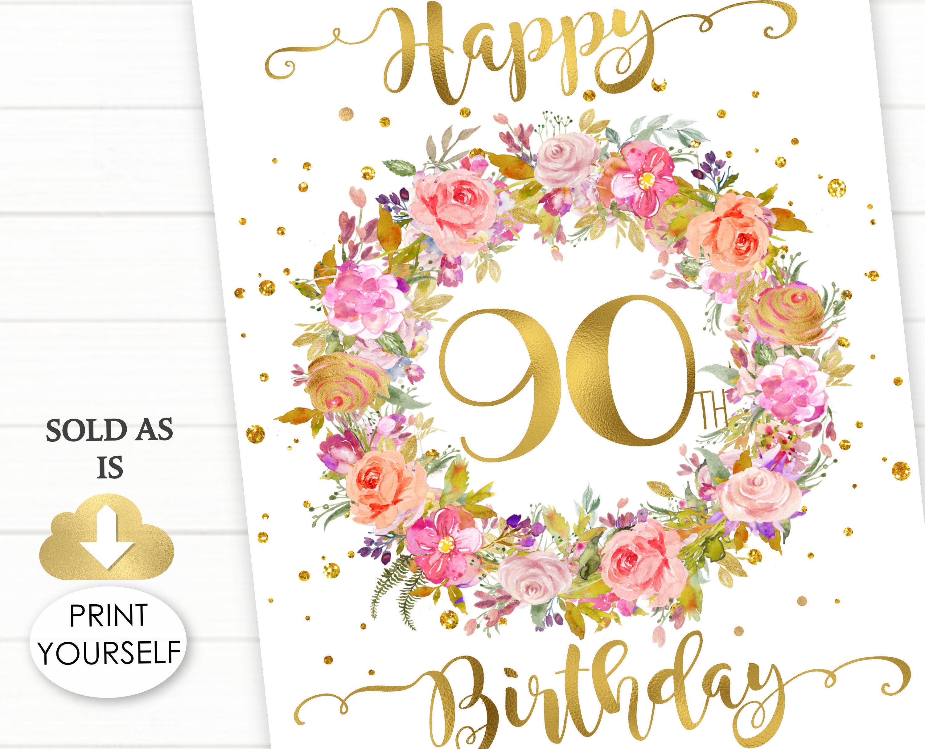 Happy 90th Birthday Sign Floral Birthday Table Sign 90th - Etsy