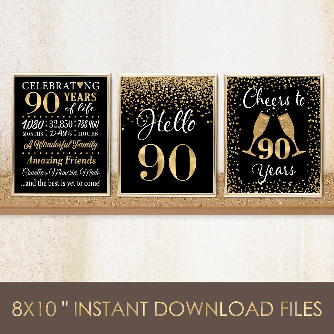 Printable 90th Birthday Signs, 90th Bundle, Cheers to 90 Years, Man or ...