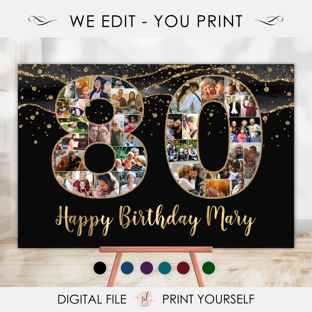 80th Birthday Photo Collage, 80th Pictures Collage, 80 Number, Agate ...