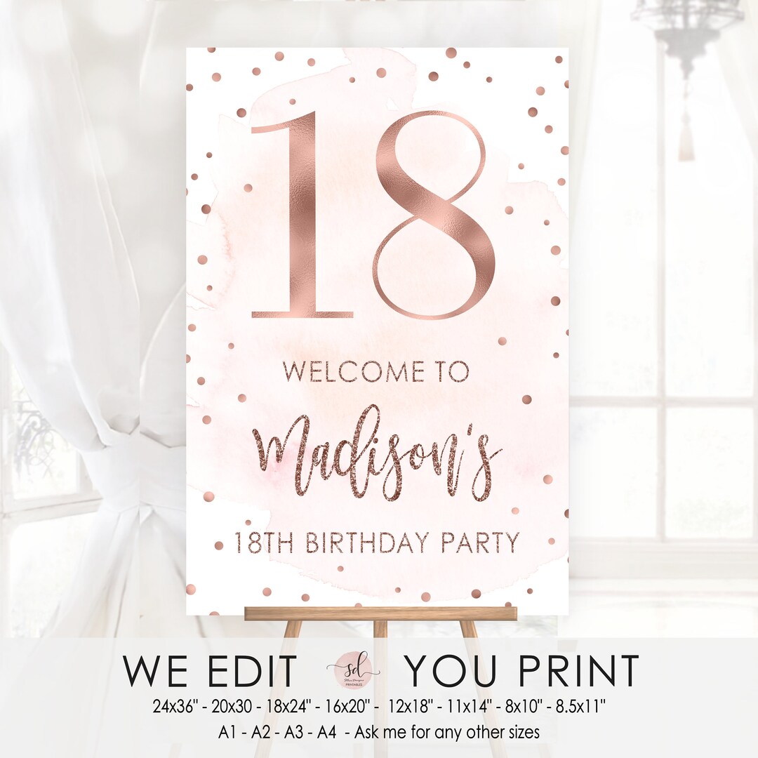 18th Birthday Sign, Rose Gold 18th Welcome Sign, 18th Party Decor ...