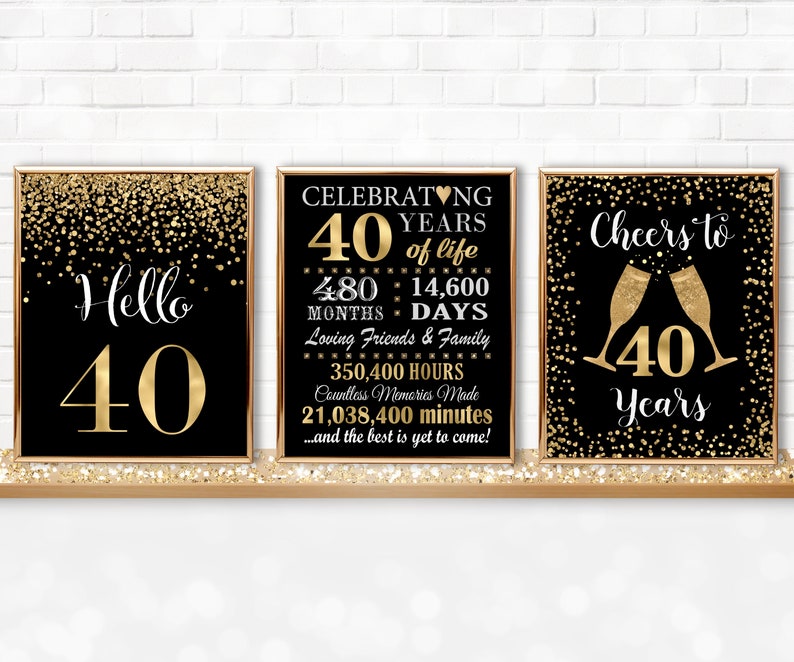Printable 40th Birthday Signs Pack Hello 40 Cheers to 40 - Etsy