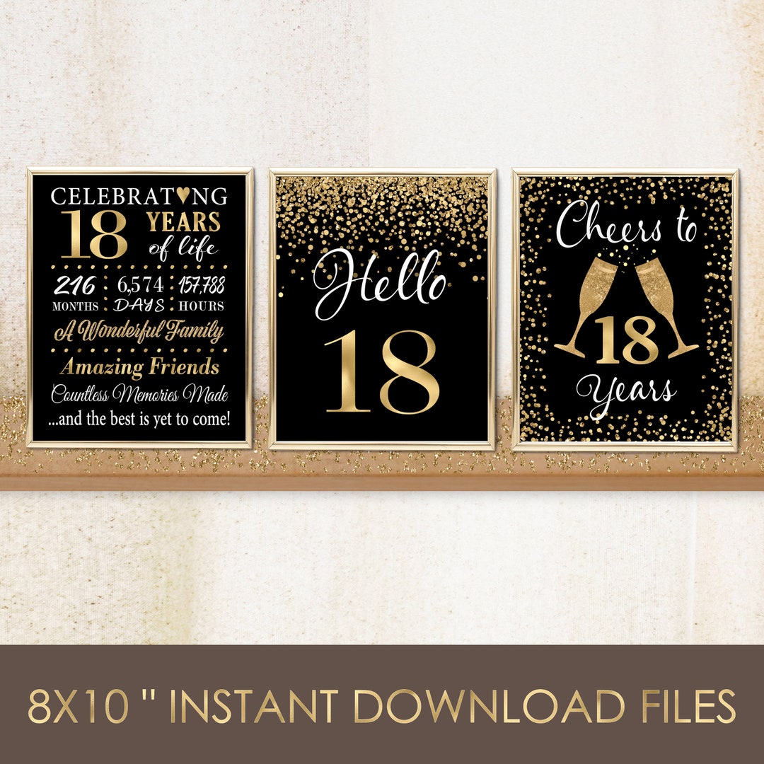 Printable 18th Birthday Signs, Hello 18, Cheers to 18 Years, 18th ...