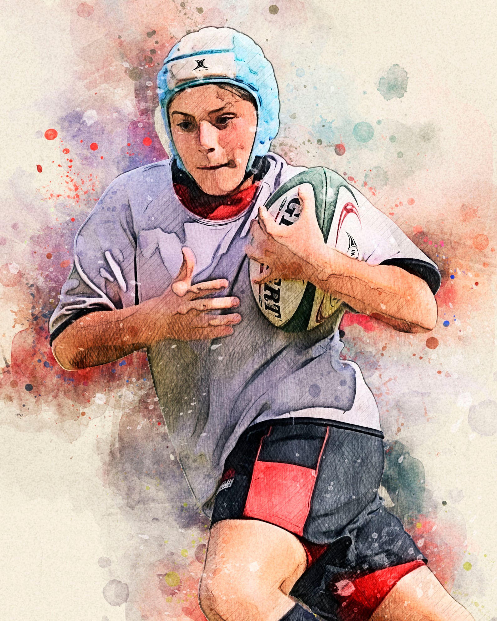 Rugby Player Portrait Athlete Painting From Photo Gift for | Etsy