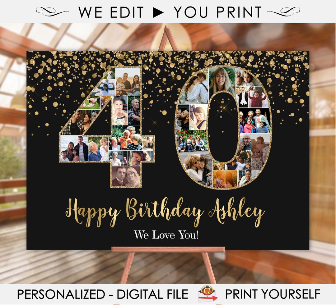 40th Birthday Photo Collage, 40th Anniversary Collage, 40 Number ...