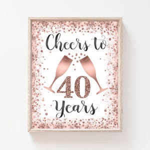 Printable 40th Birthday Table Sign, Cheers to 40 Years, Rose Gold ...