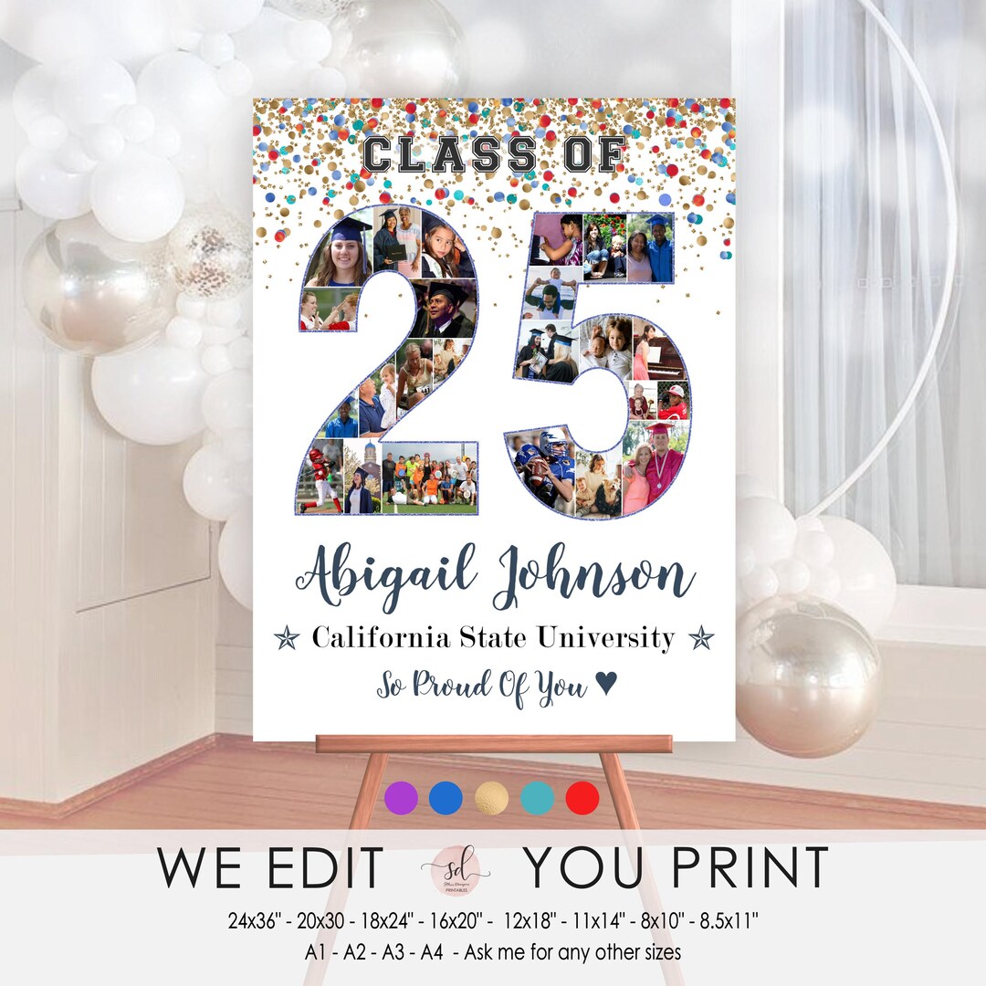 Graduation Photo Collage Class of 2025, Grad Pictures Poster ...