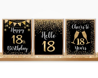 Printable 18th Birthday Signs Pack Hello 18 Cheers to 18 | Etsy