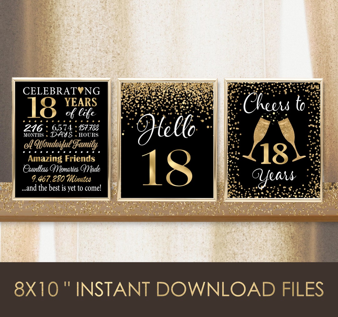 Printable 18th Birthday Signs, Hello 18, Cheers to 18 Years, 18th ...