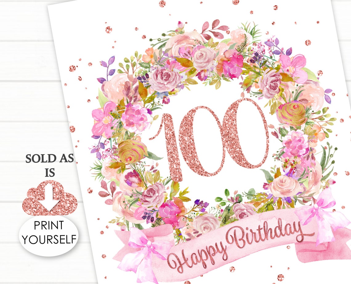 100th Birthday Sign Rose Gold Happy 100th Birthday | Etsy