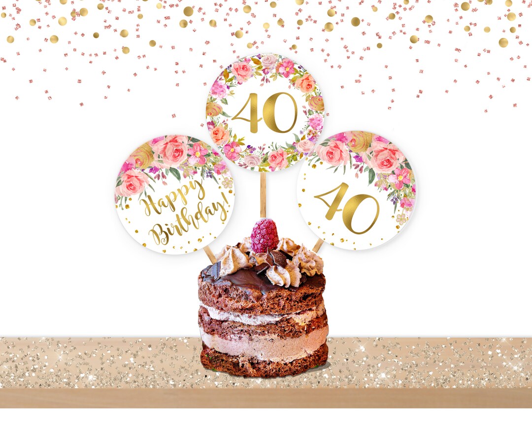 Printable 40th Birthday Cupcake Toppers, 40th Birthday Favors Tags ...