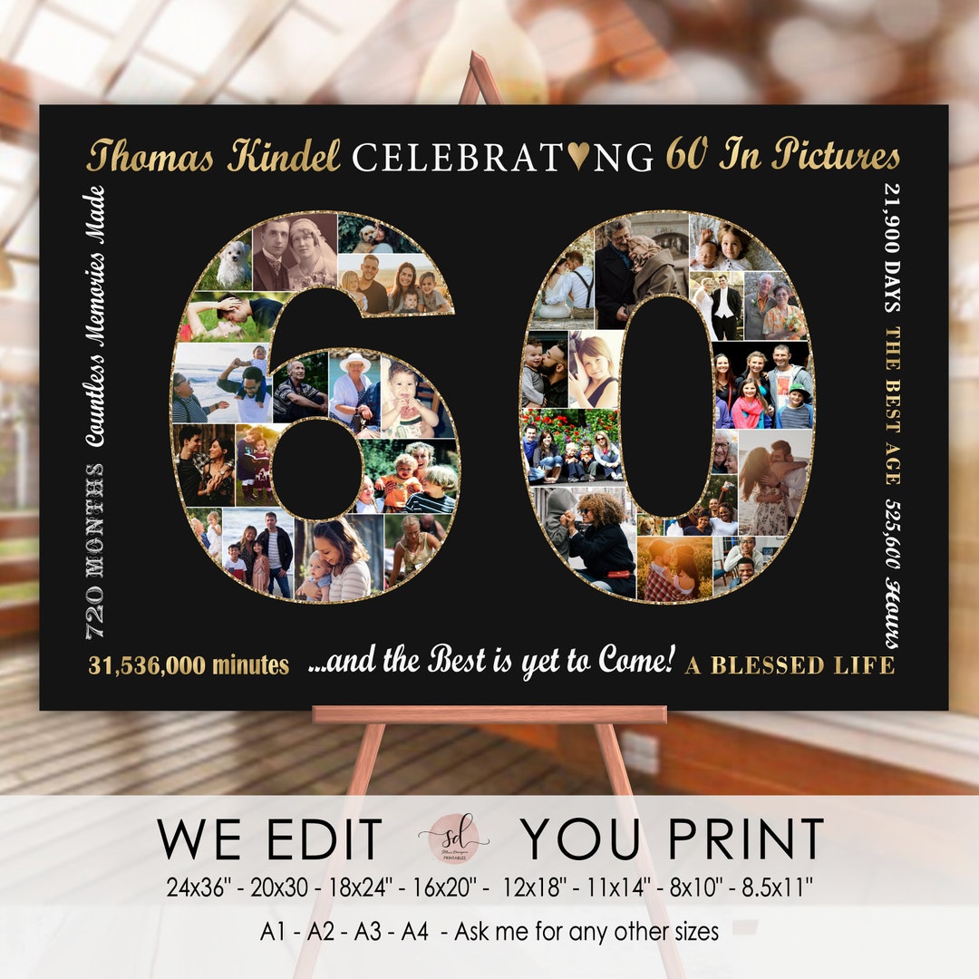 60th Birthday Photo Collage, 60th Anniversary Collage, 60th Number ...