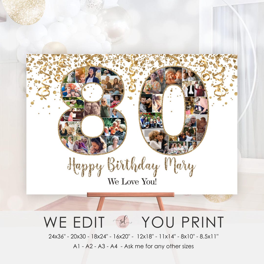 80th Birthday Photo Collage, 80th Anniversary Collage, 80 Number ...